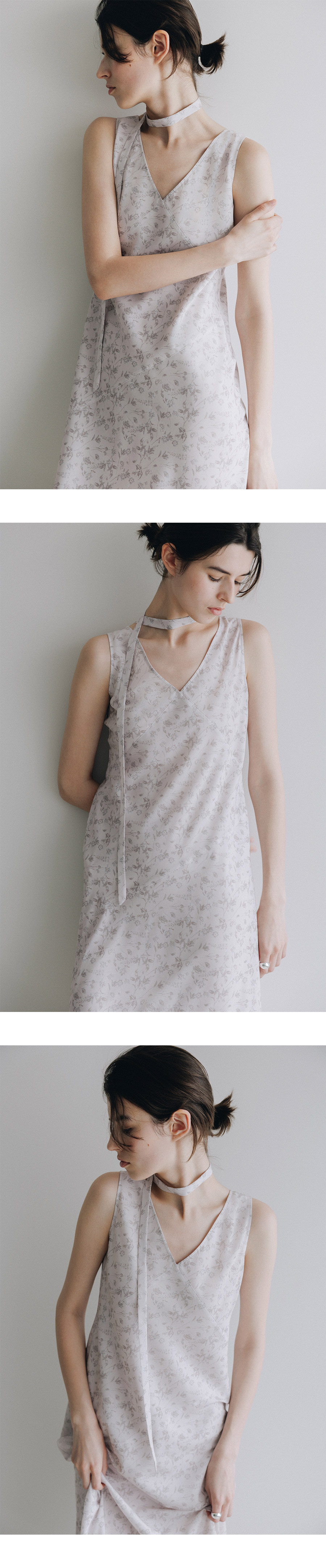 Slim Tie Flower Pattern Sleeveless Dress SW6MO795-71 - LOEUVRE