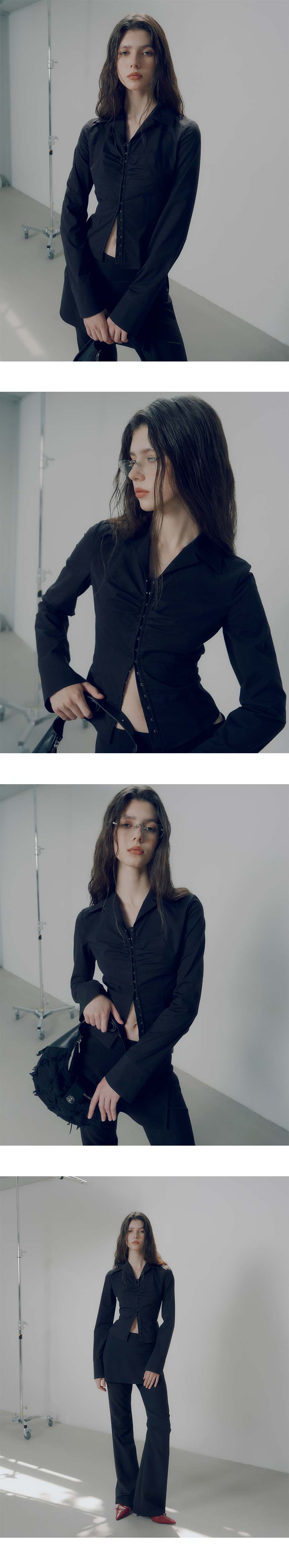 Shirring Slim Fit Collar Blouse in Black VW4AB201-10 - 감도 깊은 취향 셀렉트샵 29CM