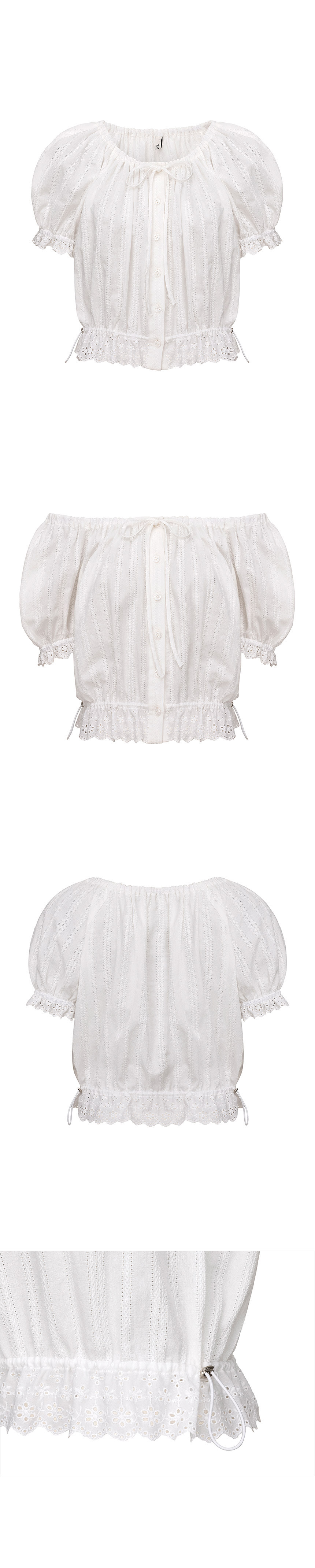 Lace String Blouse in White VW4MB110-01 - 레이브