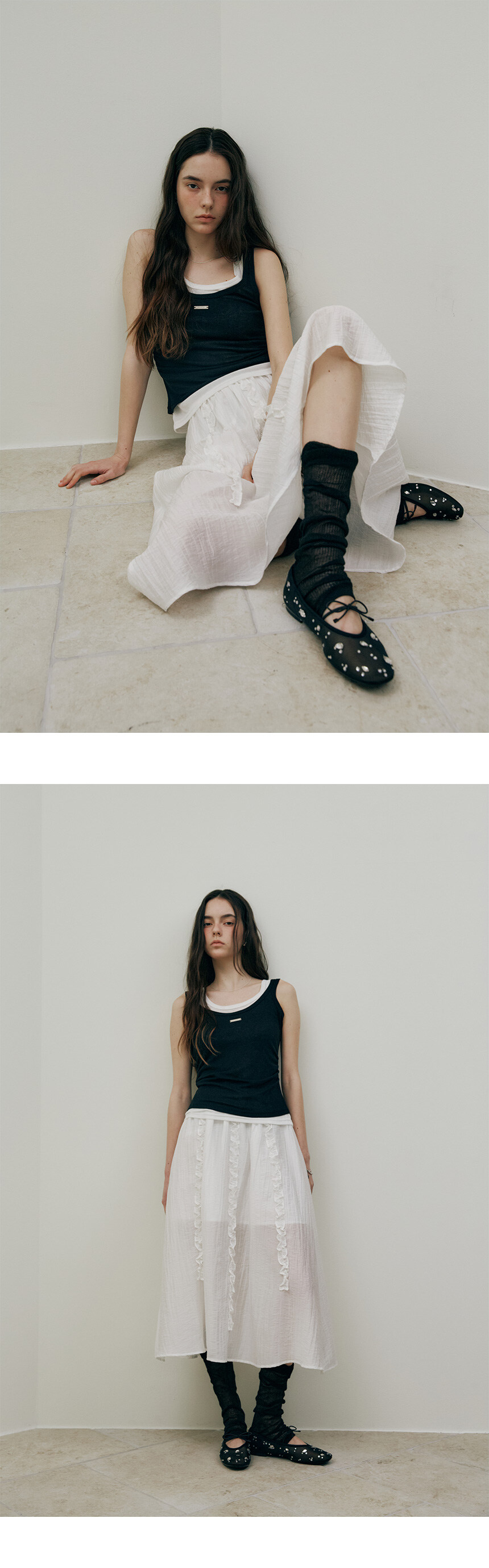 Ruffle Detail Long Skirt in White VW5MS491-01 - 감도 깊은 취향 셀렉트샵 29CM